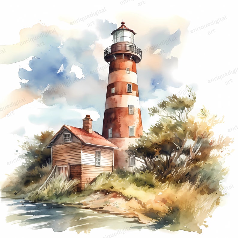 Watercolor Lighthouse Clipart Watercolor Painting Lighthouse - Etsy