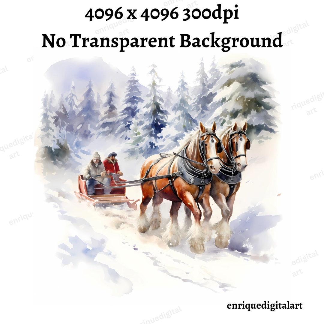 Watercolor Sledge Clipart, Winter Landscape, Card Making, Paper ...