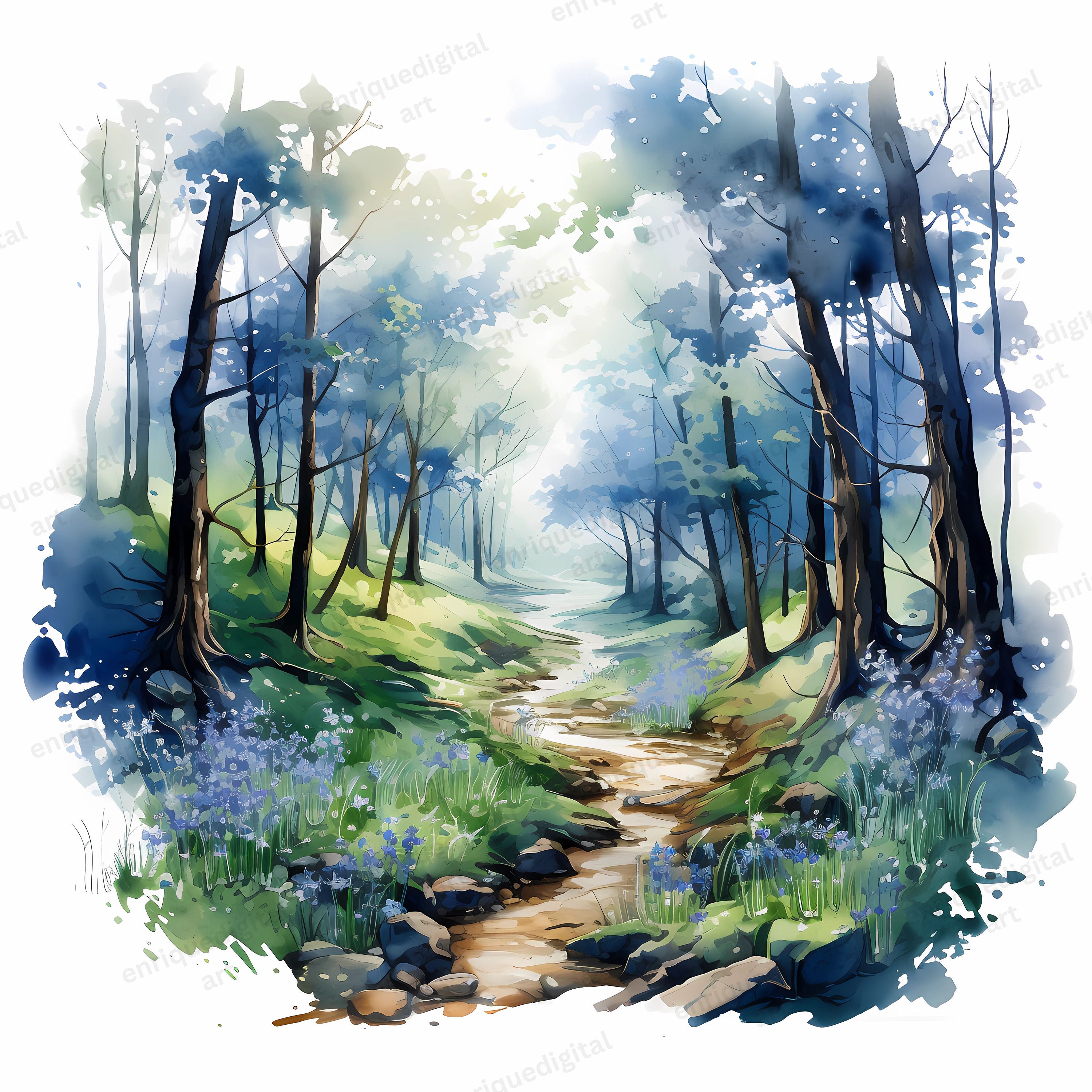 Watercolor Forest Clipart Landscape Nature Scene Digital - Etsy