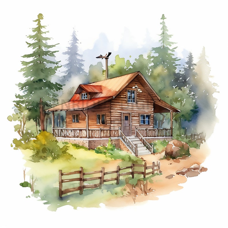 Forest Cabin Art Forest House Cabin in Woods Houses - Etsy