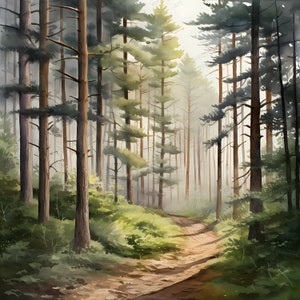 Watercolor Forest Clipart, Forest Landscape, Forest PNG, Card Making ...