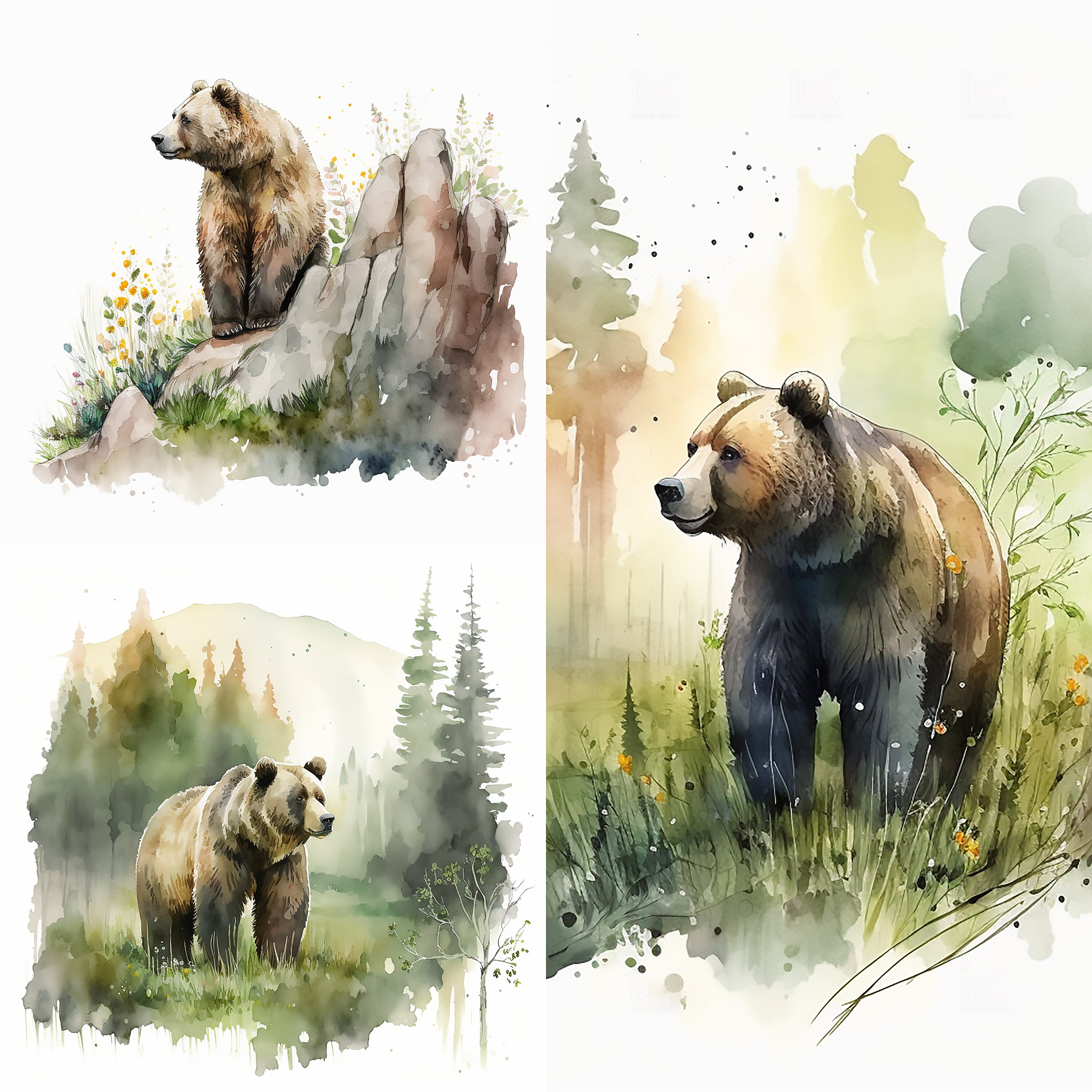 Bear Clipart Bear PNG Watercolor Bear Bear Illustation - Etsy