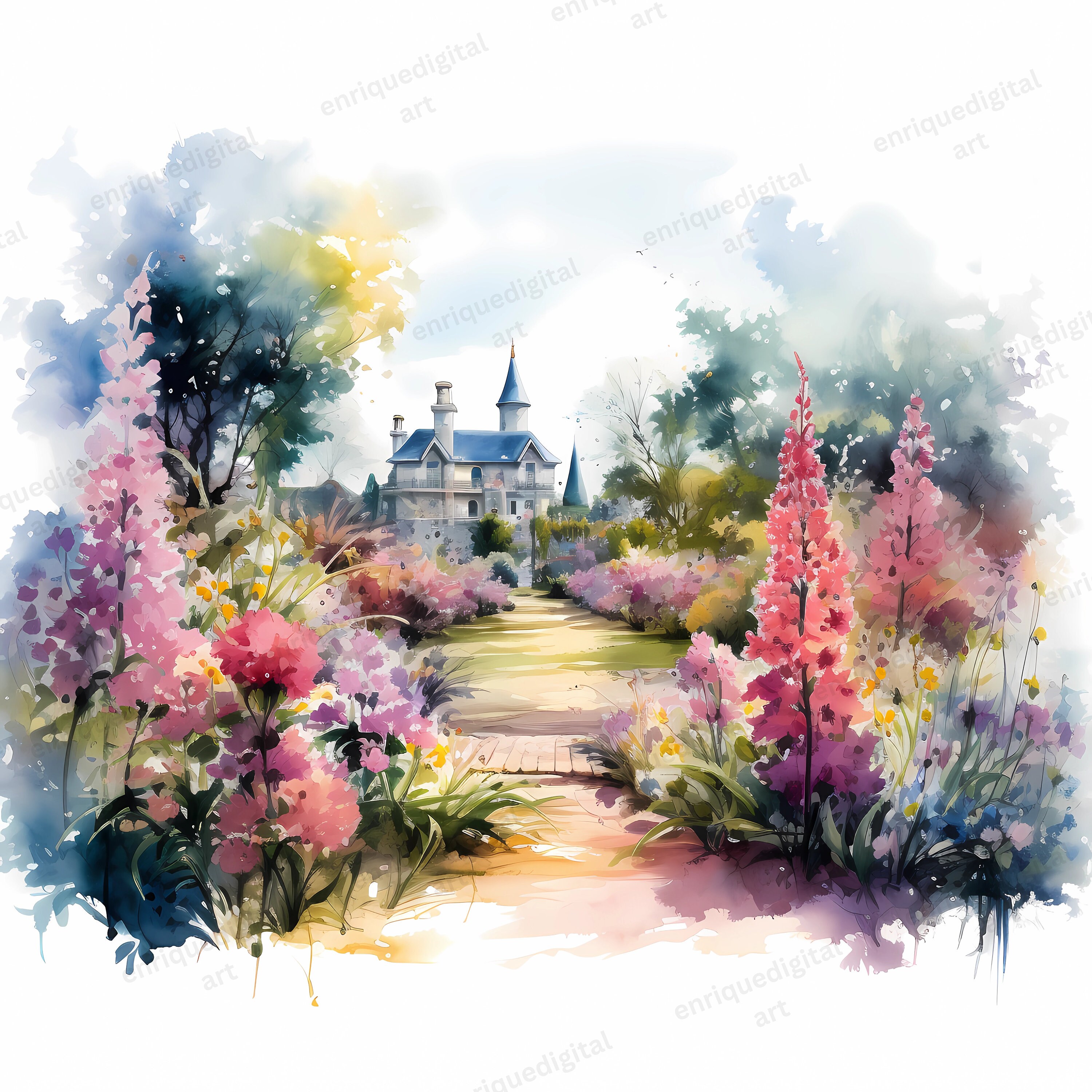 Garden Clipart PNG Format Watercolor Painting Digital - Etsy