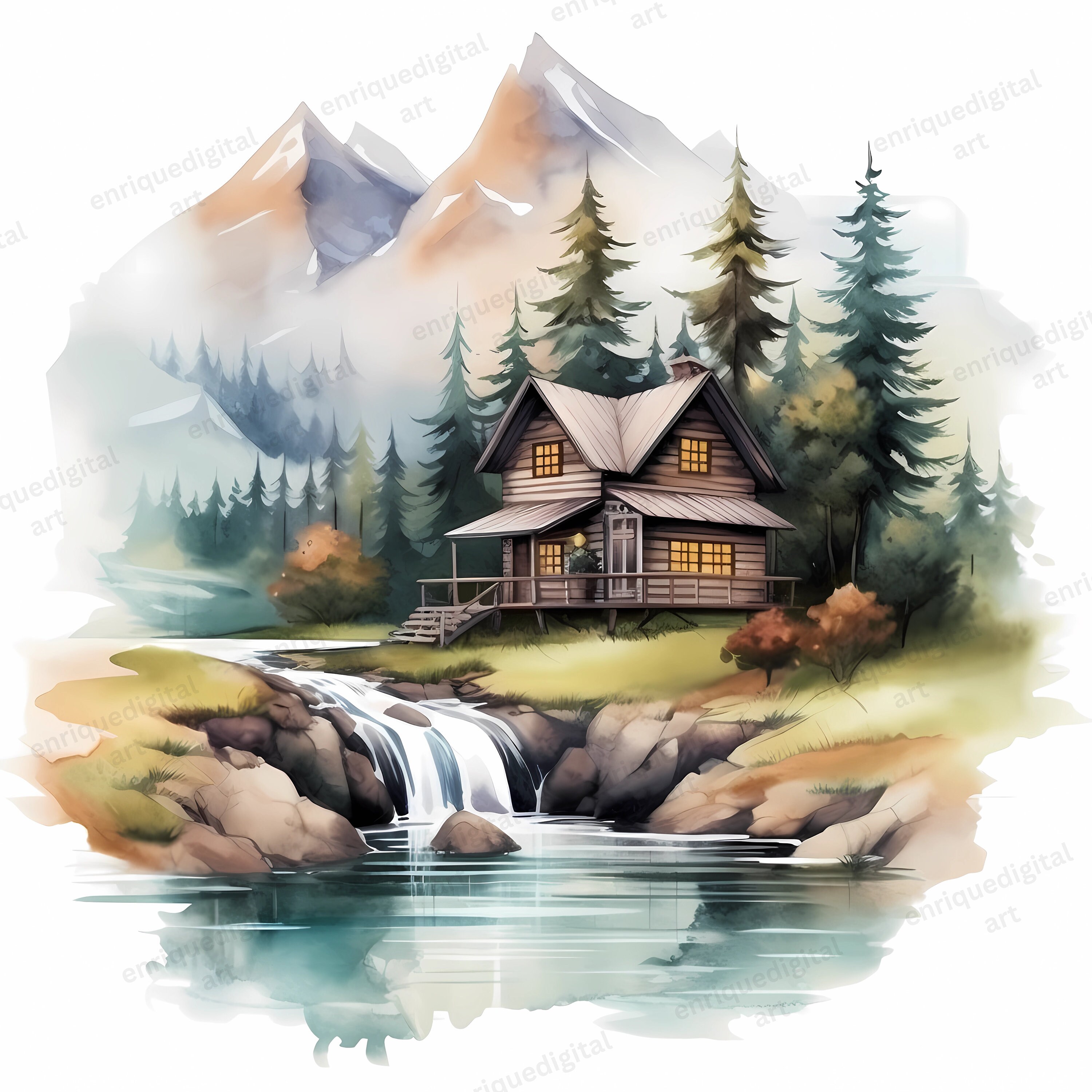 Watercolor Forest Cabin Clipart Cabin in Woods Houses - Etsy