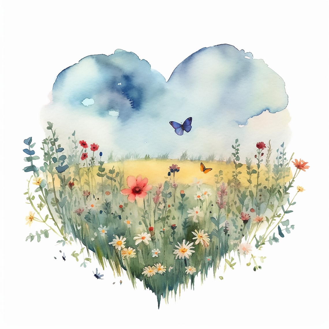 Heart Watercolor Clipart Heart Clipart Meadow Landscape - Etsy