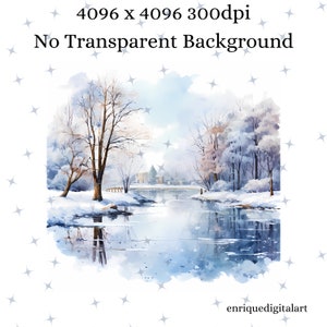 Watercolor Winter Landscape Clipart, Winter Nature Scene, Clipart ...