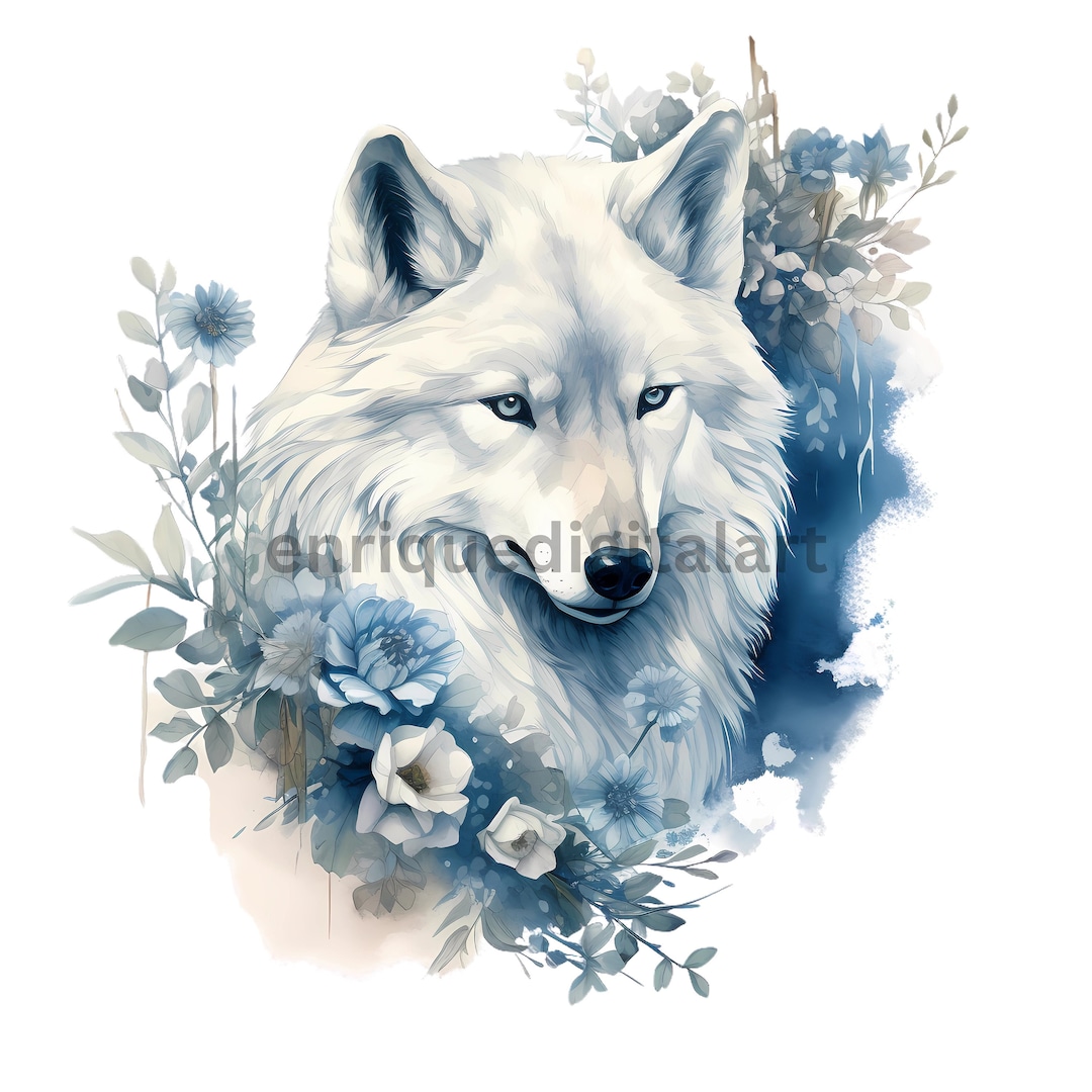 Watercolor Floral Wolf Clipart, Card Making, Clipart Bundle, Digital ...