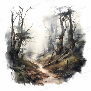 Watercolor Forest Clipart, Forest Landscape, Card Making, Digital ...