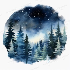 Watercolor Sapphire Forest Clipart, Forest Landscape , PNG Format ...