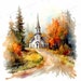 Watercolor Church Autumn Clipart Landscape Art Printable - Etsy