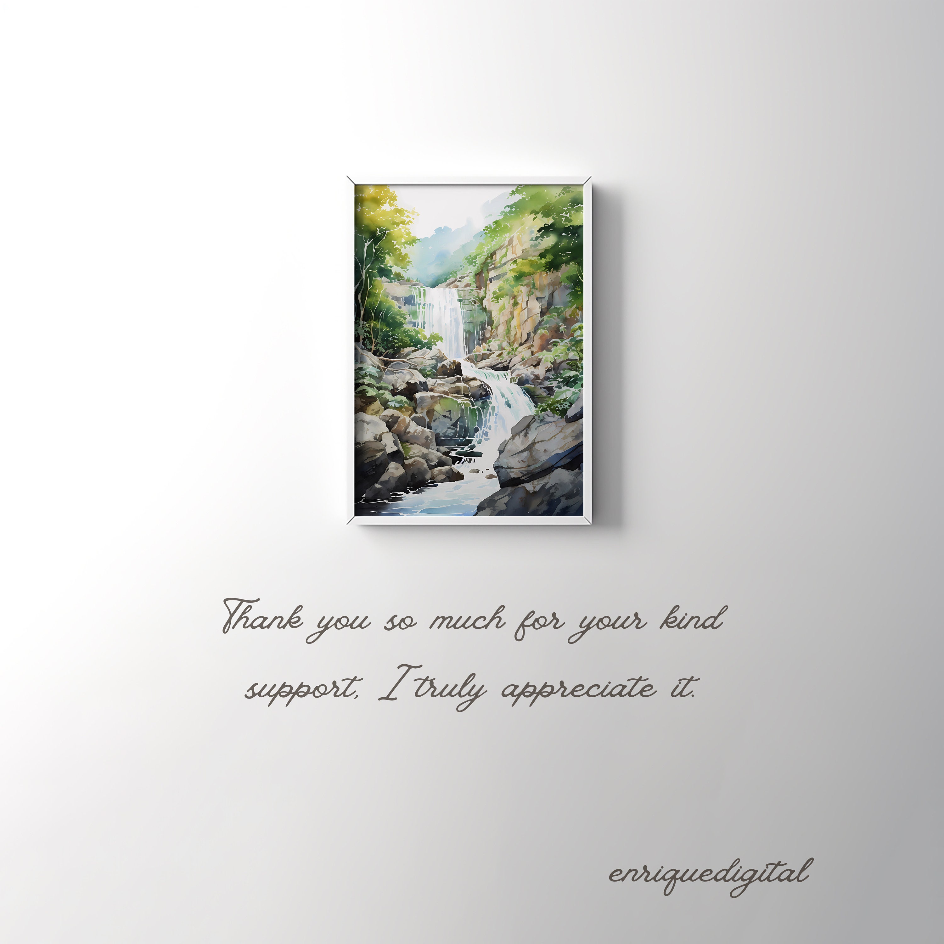 Watercolor Waterfall Landscape, Printable Wall Art, Digital Download ...