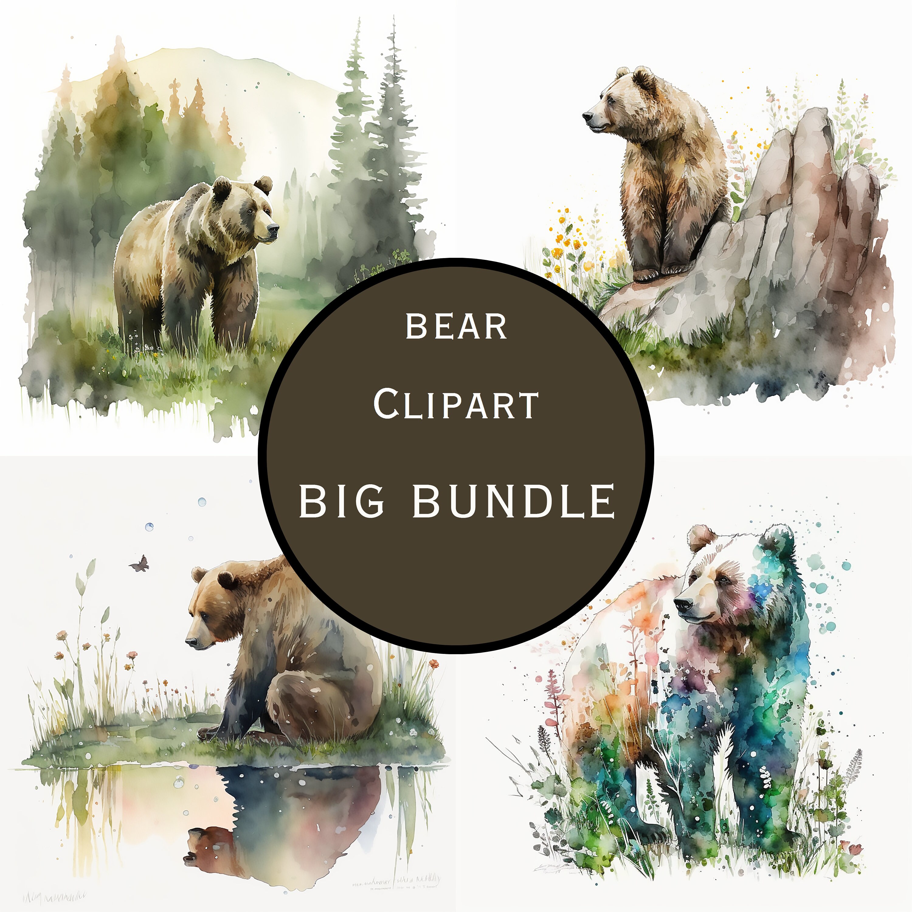 Bear Clipart Bear PNG Watercolor Bear Bear Illustation - Etsy