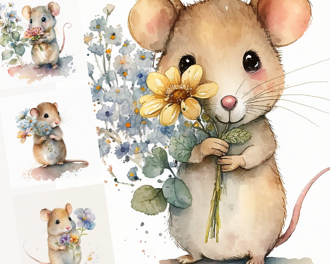 Mouse and Flower Clipart - 8 High Quality Pngs - Digital Download ...