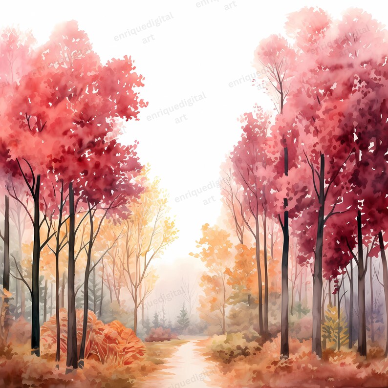 Watercolor Forest Clipart, Forest Landscape, PNG Image, Card Making ...