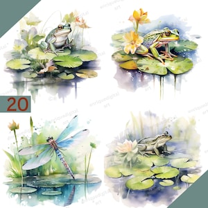 Watercolor Pond Clipart, Nature Landscape Scenes, PNG Format, Digital ...