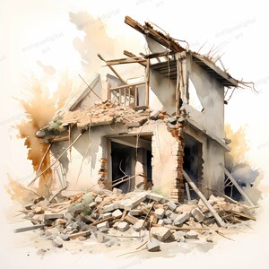 Watercolor House Clipart, Cottage Clipart, Destroyed House Clipart ...