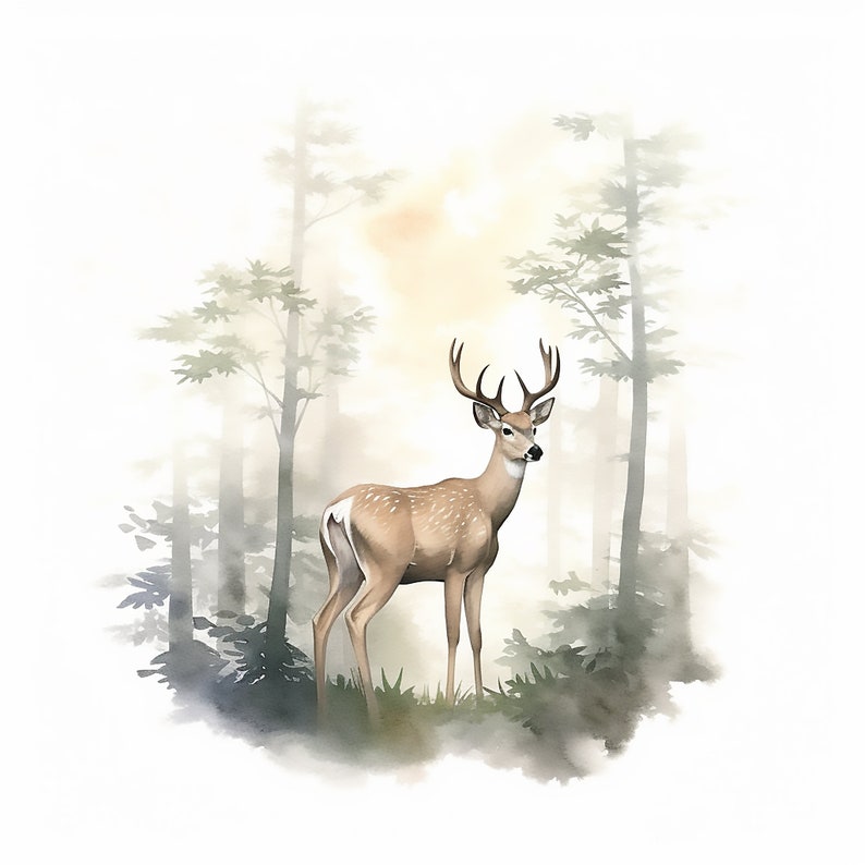 Watercolor Deer Clipart Nature Scene Deer Gift Dad Deer - Etsy