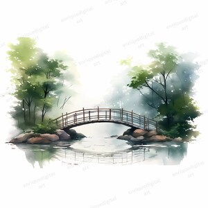 Watercolor Forest Bridge Clipart, Landscape Art, Printable Wall Art ...