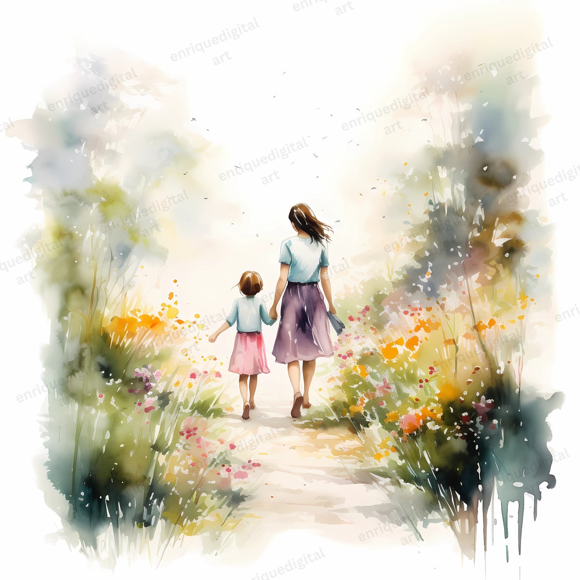 Mother and Child Clipart Watercolor Painting Mom Gift - Etsy
