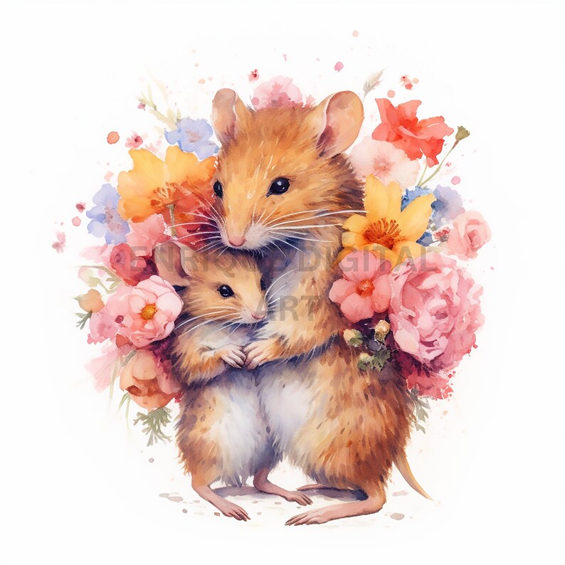 Mouse Clipart Mouse Illustation Mouse Lover Floral Mouses - Etsy