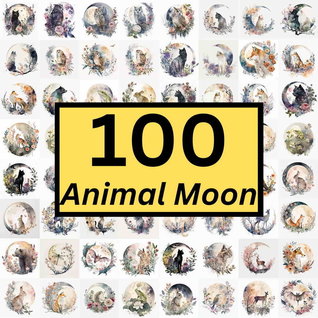 Watercolor Animal Moons Clipart - Floral Crescent Moons With Flowers ...