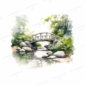Watercolor Forest Bridge Clipart, Landscape Art, Printable Wall Art ...