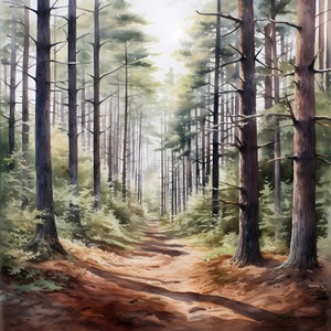 Watercolor Forest Clipart, Forest Landscape, Forest PNG, Card Making ...