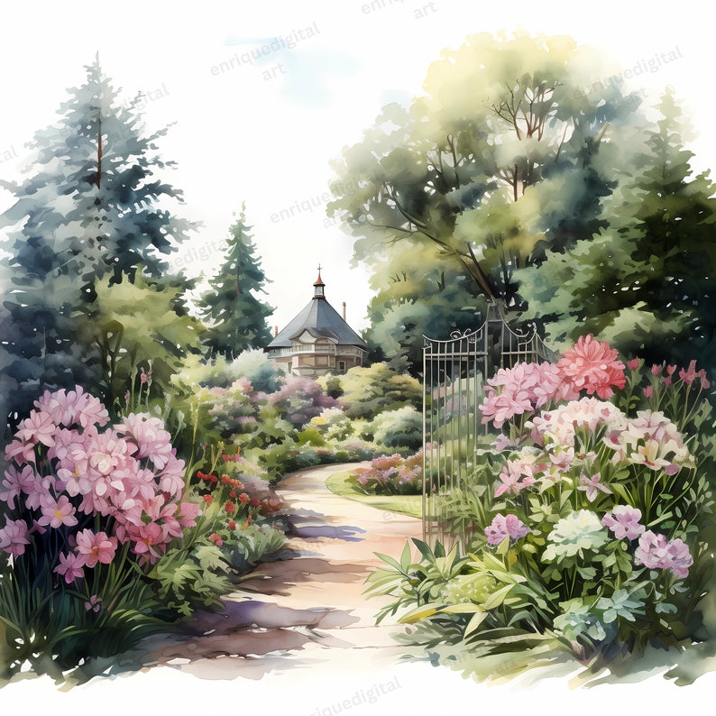 Garden Clipart PNG Format Watercolor Painting Digital - Etsy