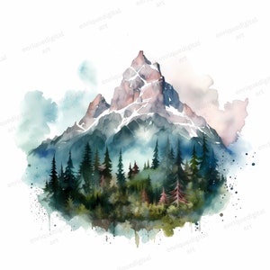 Watercolor Mountain Forest Clipart, Mountain Landscape, Wilderness ...