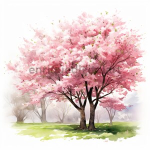 Springtime Watercolor Clipart, Cherry Blossom Trees, High Quality Jpgs ...
