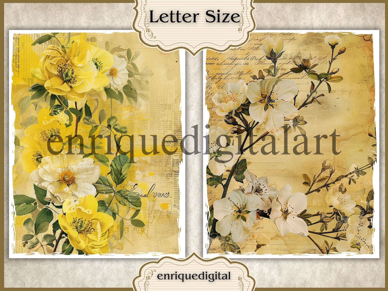 Yellow Flowers Junk Journal Printable Papers, Paper Crafting, Digital ...