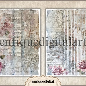 Soft Roses Vintage Digital Papers, Paper Crafting, Digital Download ...