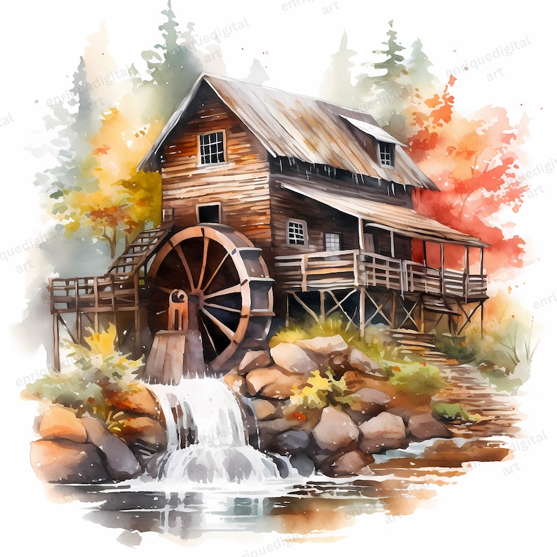 Watercolor Watermill Clipart Watermill PNG Watermill - Etsy