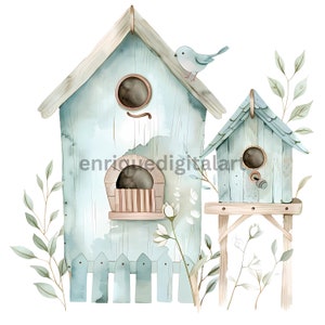 Watercolor Bird House Clipart, Card Making, Clipart Bundle, Digital ...