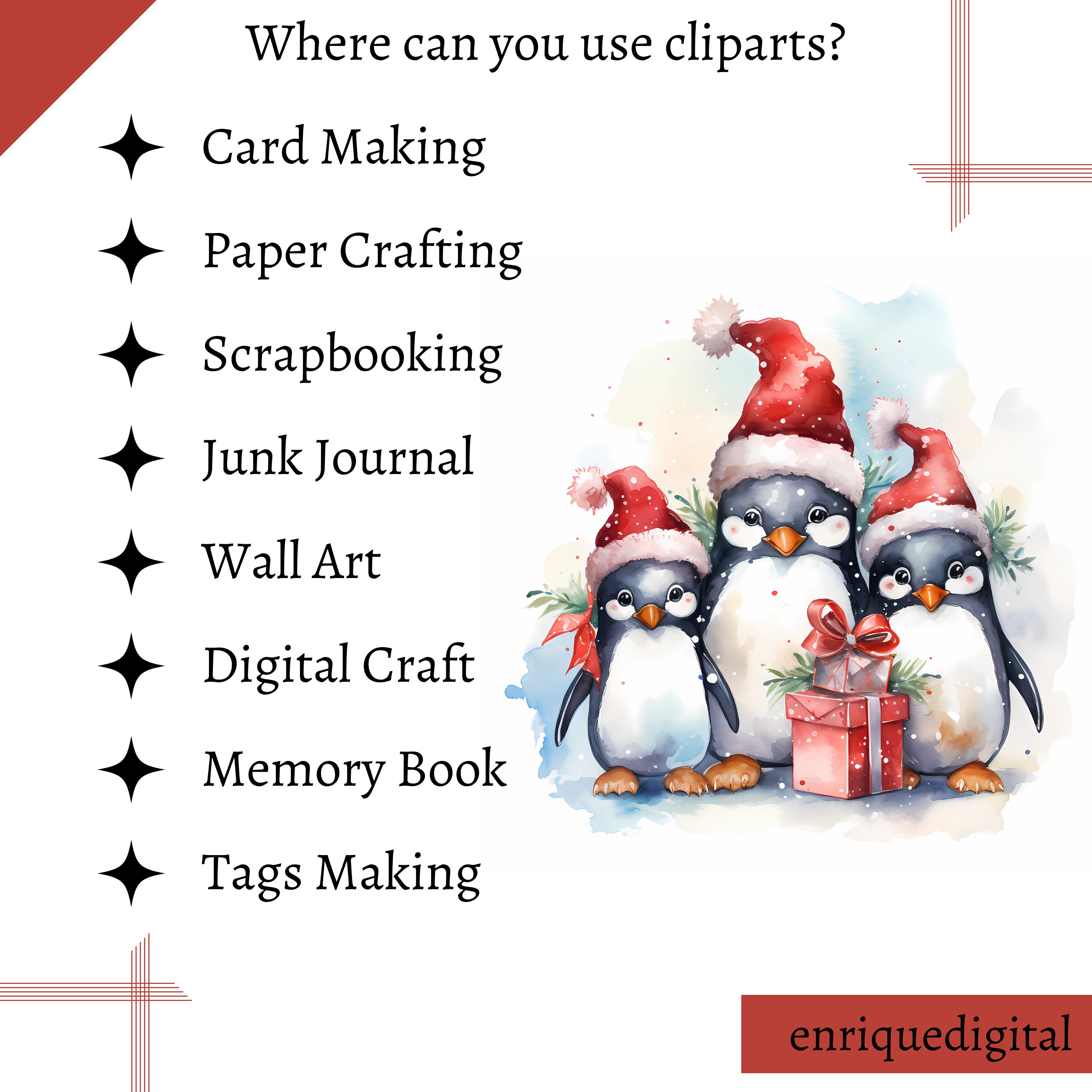 Watercolor Winter Christmas Penguins Clipart Digital - Etsy