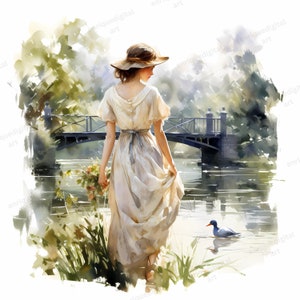 Watercolor Woman Clipart, Landscape, Card Making, Paper Crafting ...