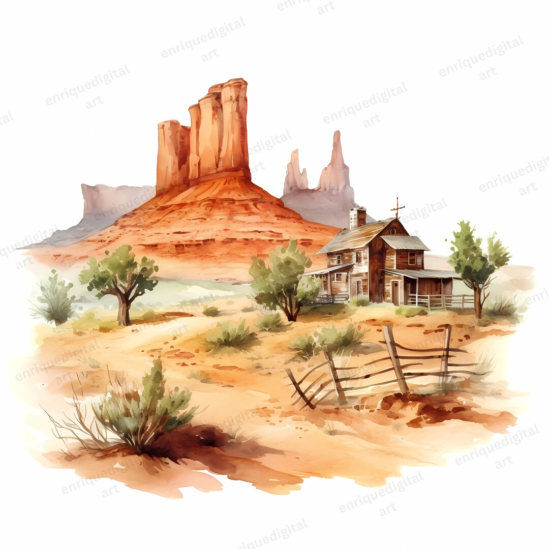 Watercolor Ranch Clipart, Nature Landscape Scenes, PNG Format, Digital Paper, Digital Download ...