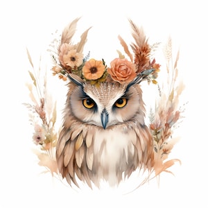 Watercolor Boho Owl, Boho Owl Watercolor, Owl Clipart PNG, Printable ...