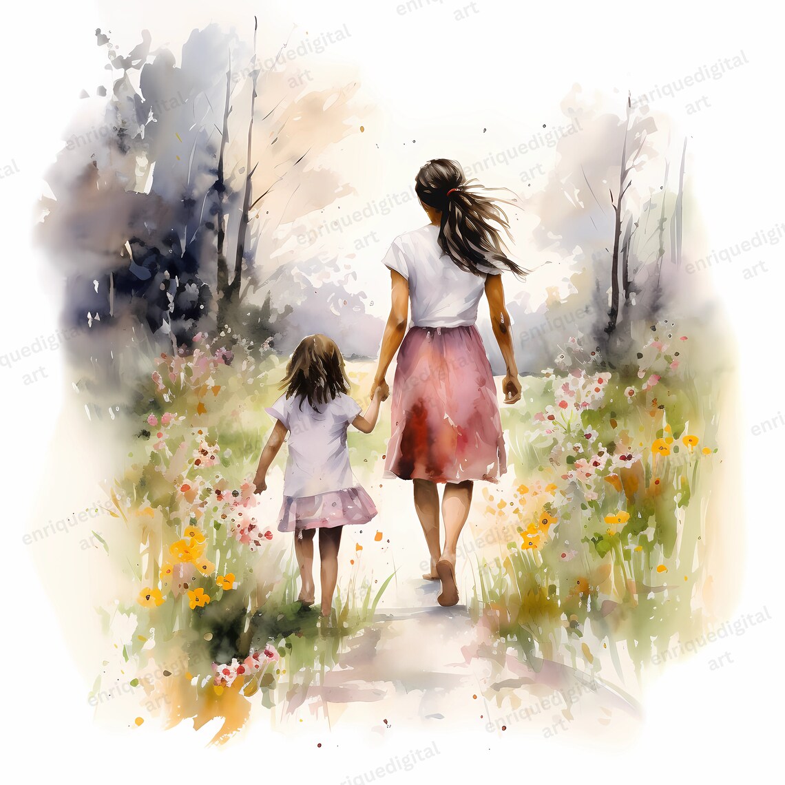 Mother and Child Clipart Watercolor Painting Mom Gift - Etsy