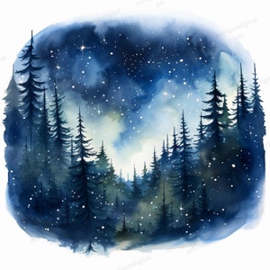 Watercolor Sapphire Forest Clipart, Forest Landscape , PNG Format ...