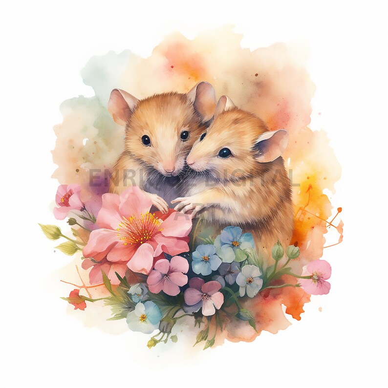Mouse Clipart Mouse Illustation Mouse Lover Floral Mouses - Etsy