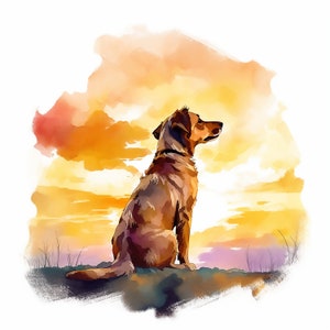 Dog Sunset, Dog Clipart, Watercolor Sunset, Dog Loves Clipart ...
