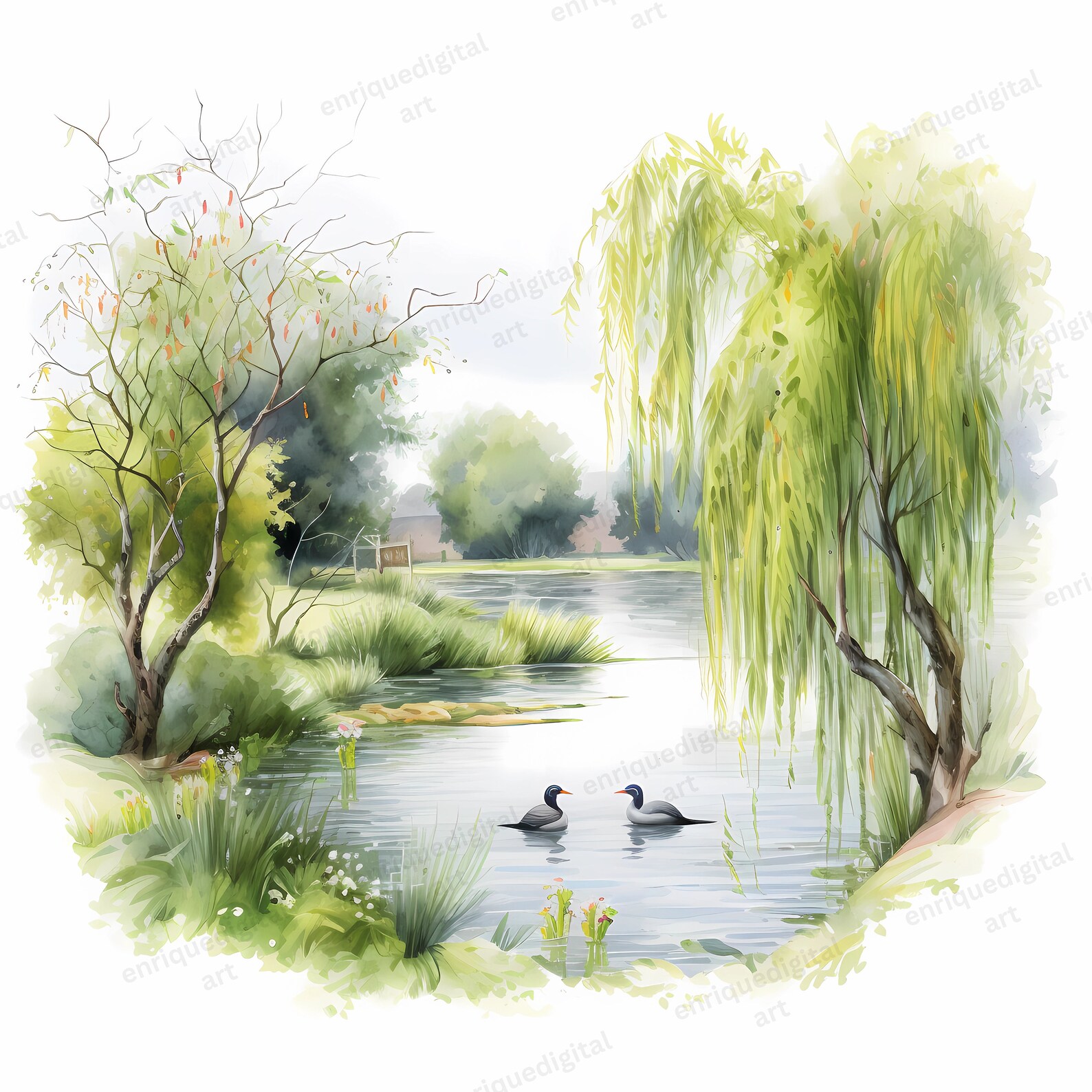 Watercolor Pond Clipart Nature Landscape Scenes PNG Format - Etsy