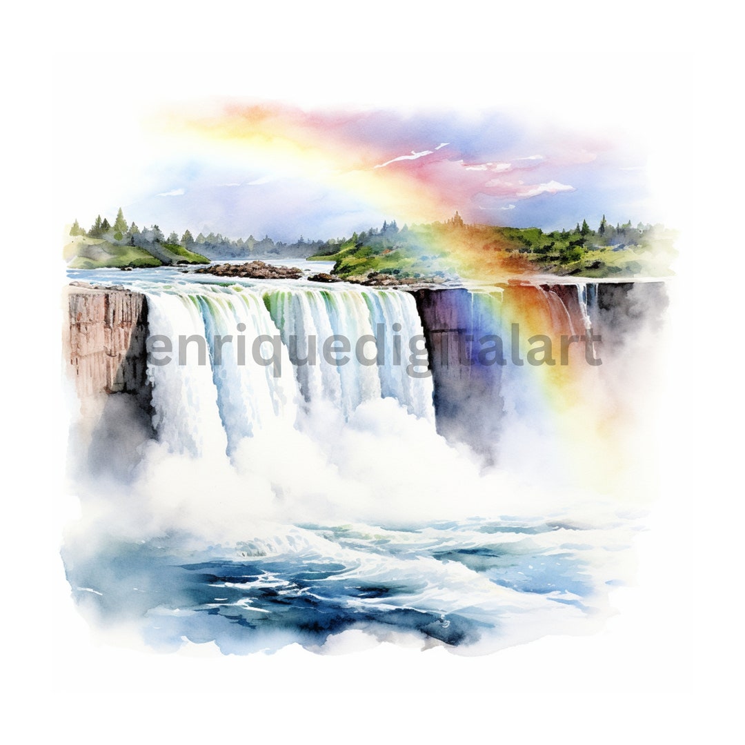 Watercolor Waterfall Clipart, Printable Landscape, High Quality Jpgs ...