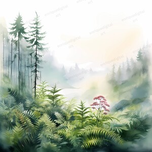 Watercolor Forest Clipart, Forest Landscape, Card Making, Digital ...