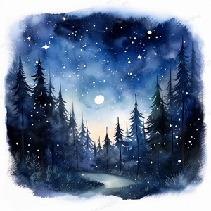 Watercolor Sapphire Forest Clipart, Forest Landscape , PNG Format ...