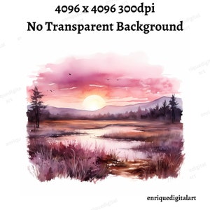 Watercolor Sunrise Clipart, Sunrise Landscape, PNG, Card Making ...