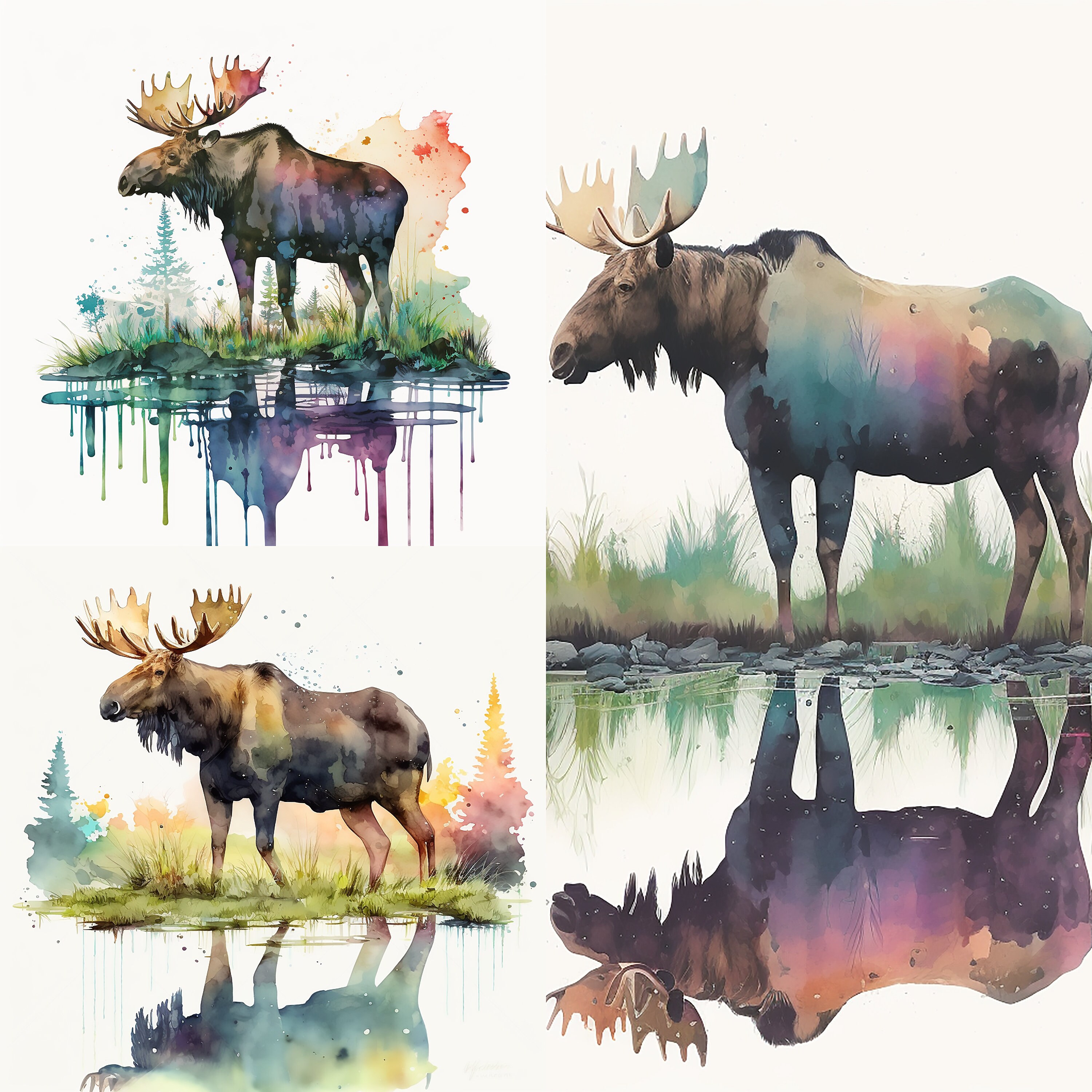 Watercolor Moose Clipart Commercial Use PNG Digital - Etsy