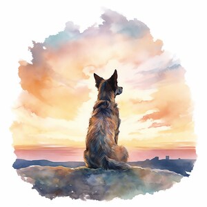 Dog Sunset, Dog Clipart, Watercolor Sunset, Dog Loves Clipart ...