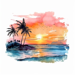 Watercolor Beach Sunsets Clipart, Sunset Bundle, Tropical Sunset, Ocean ...